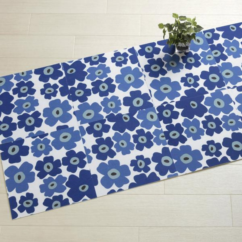 洗える吸着マット フラワー ブルー 約29×29cm 9枚入り の通販 | ホームセンター コメリドットコム